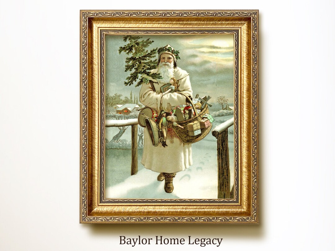 Framed Vintage Santa Canvas Print, Framed Country Christmas Santa Print ...