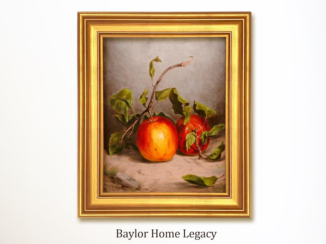 Framed Still Life of Apples Oil Painting Print on Canvas, Vintage Apple ...