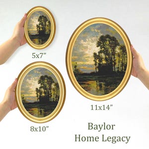 Framed Oval Sunset Canvas Art Print of Antique Oil Painting, Sunrise ...