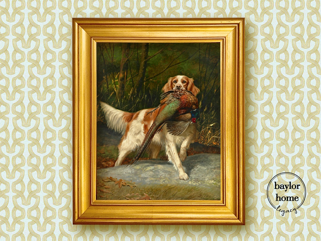Framed Irish Setter With Pheasant Oil Painting Canvas Print, Vintage ...