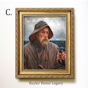 Framed Sea Captain Oil Painting Print on Canvas, Vintage Nautical Ship ...