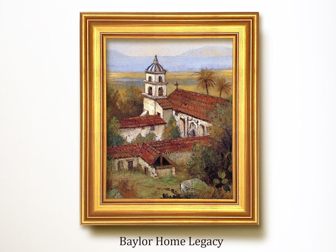 Framed Mission Art Print on Canvas of Antique Oil Painting, Framed ...