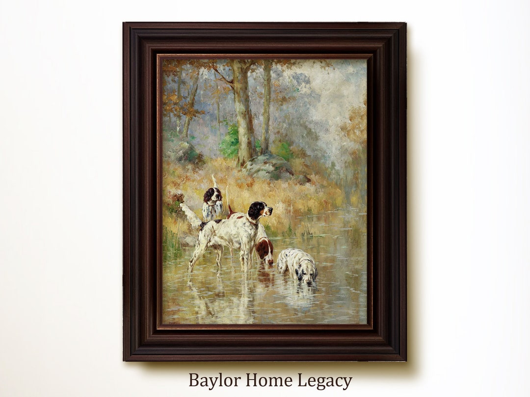 Framed Setters Oil Painting Canvas Print, Vintage Bird Dog Scene ...