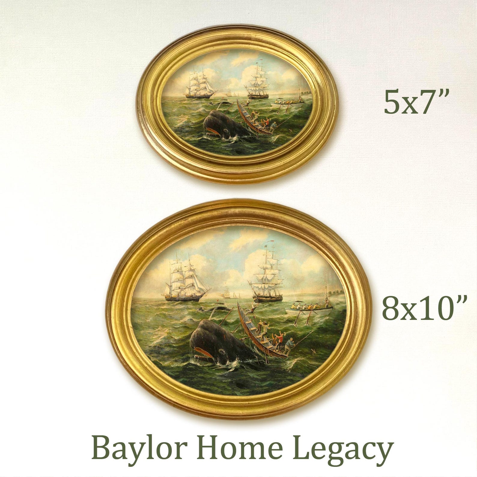 Framed Oval Whaling Canvas Art Print of Antique Oil Painting, Whale ...