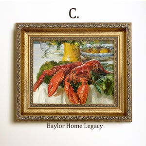 Framed Still Life of Lobsters Oil Painting Canvas Print, Vintage ...