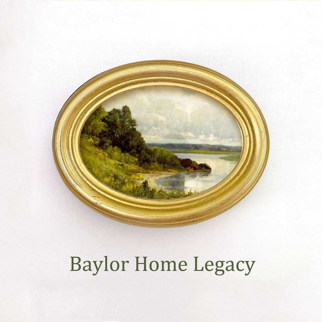 Framed Oval Landscape Stream Canvas Art Print of Antique Oil Painting ...