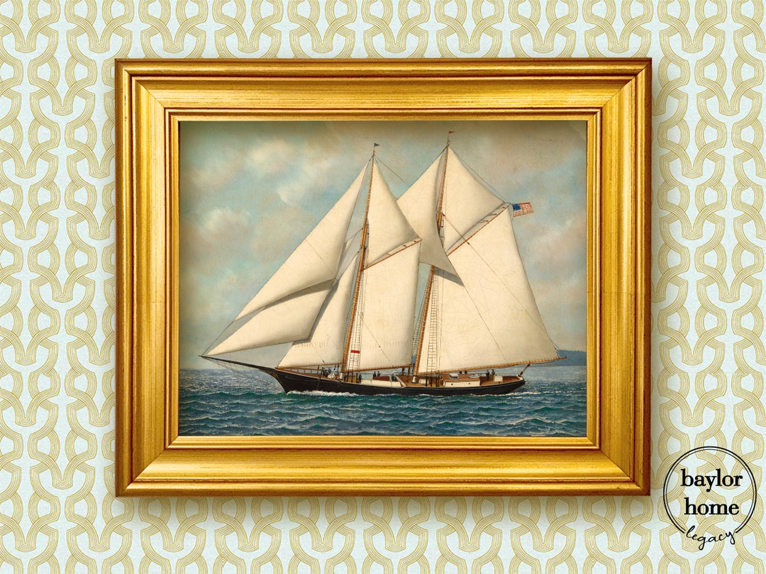 Framed Double Masted Schooner Sailboat, Oil Painting Print on Canvas ...