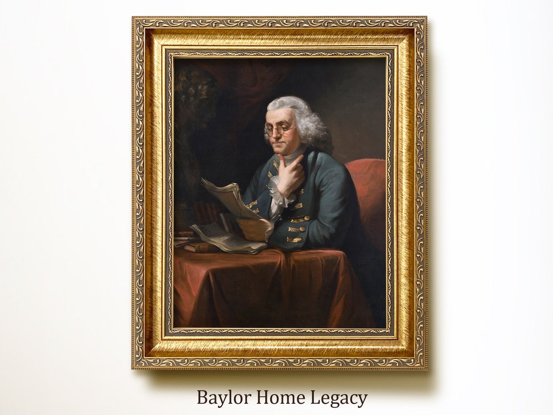 Framed Benjamin Franklin Oil Painting Print on Canvas, Portrait of ...