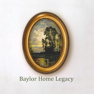 Framed Oval Sunset Canvas Art Print of Antique Oil Painting, Sunrise ...