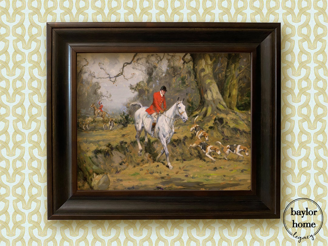 Framed Fox Hunting Scene, Hounds on the Scent in a Landscape, Fox ...