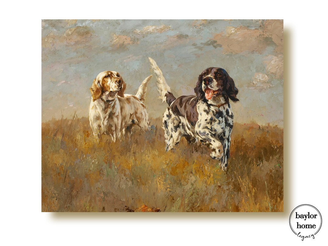 Unframed Pair of Setters Oil Painting Canvas Print, Mounted on Thin Box ...