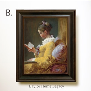 Framed 18th Century Woman in Yellow Dress Reading Oil Painting Canvas ...
