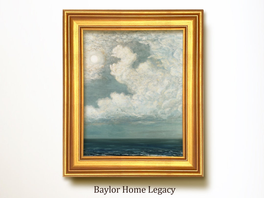 Framed Blue Sky With Clouds Oil Painting Canvas Print, Vintage Cloud ...