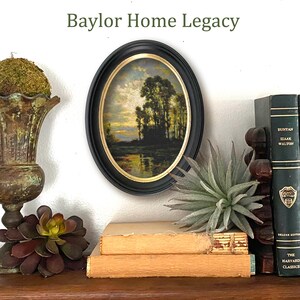 Framed Oval Sunset Canvas Art Print of Antique Oil Painting, Sunrise ...