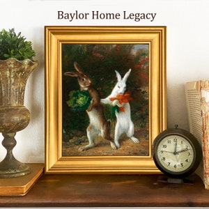 Framed Rabbits Oil Painting Print on Canvas, Framed Walking Rabbits ...