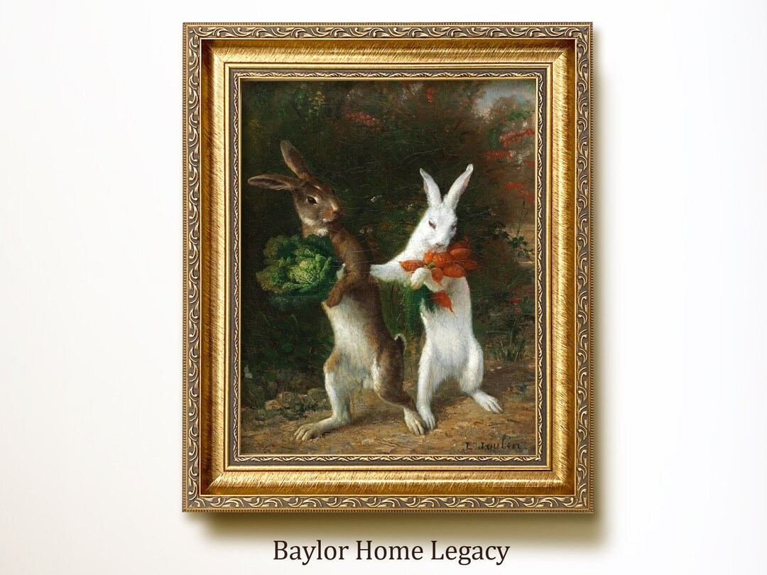 Framed Rabbits Oil Painting Print on Canvas, Framed Walking Rabbits ...
