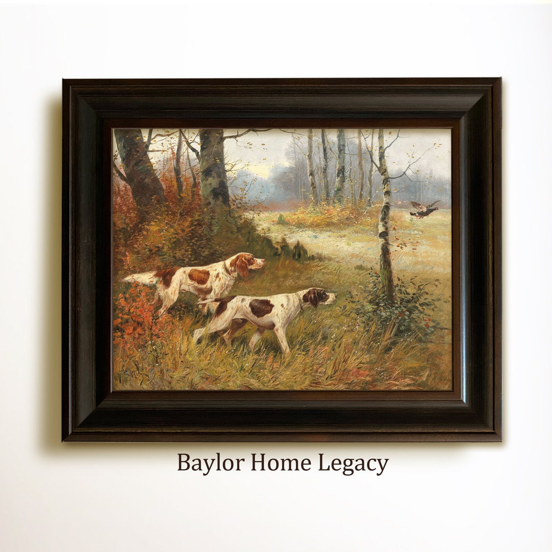 Framed Pointers Hunting Pheasant in a Field Oil Painting Canvas Print ...