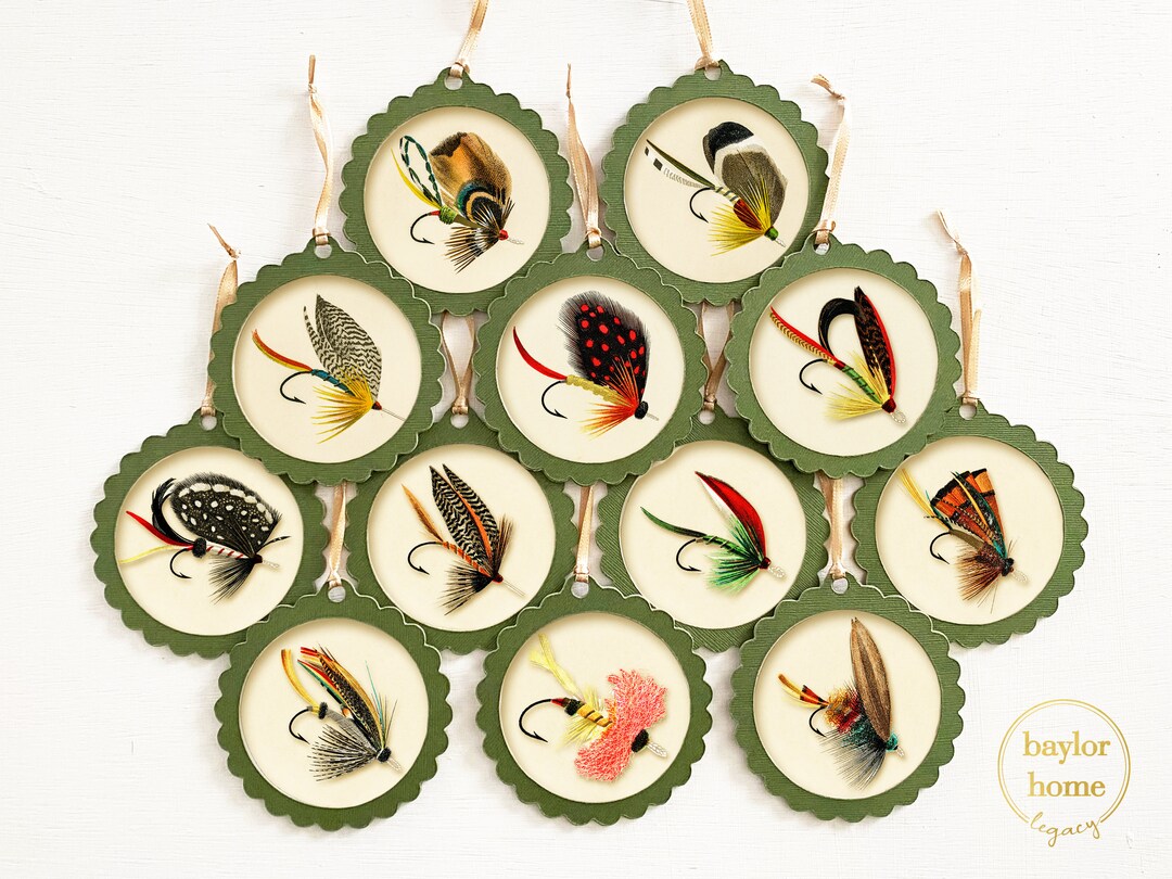 Set of 12 Handmade Fishing Flies Ornaments for Tree, Unique Rustic ...