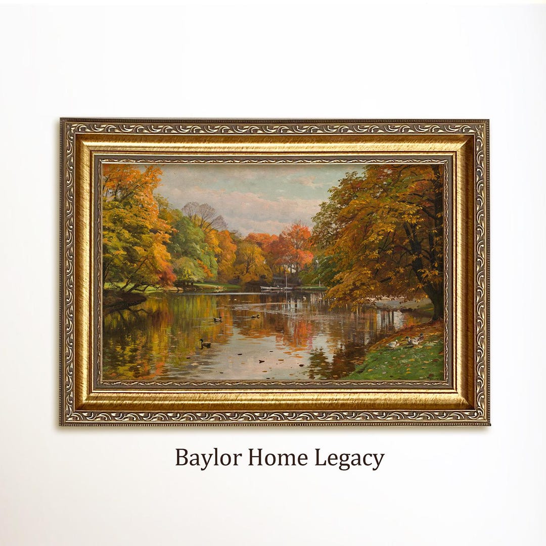 Framed Autumn Landscape Canvas Art Print of Antique Oil Painting in ...