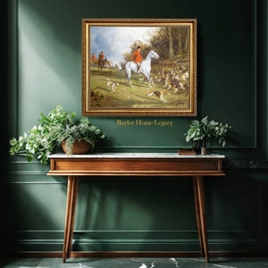 Framed Fox Hunt Scene Oil Painting Canvas Print, Classic Equestrian Fox ...