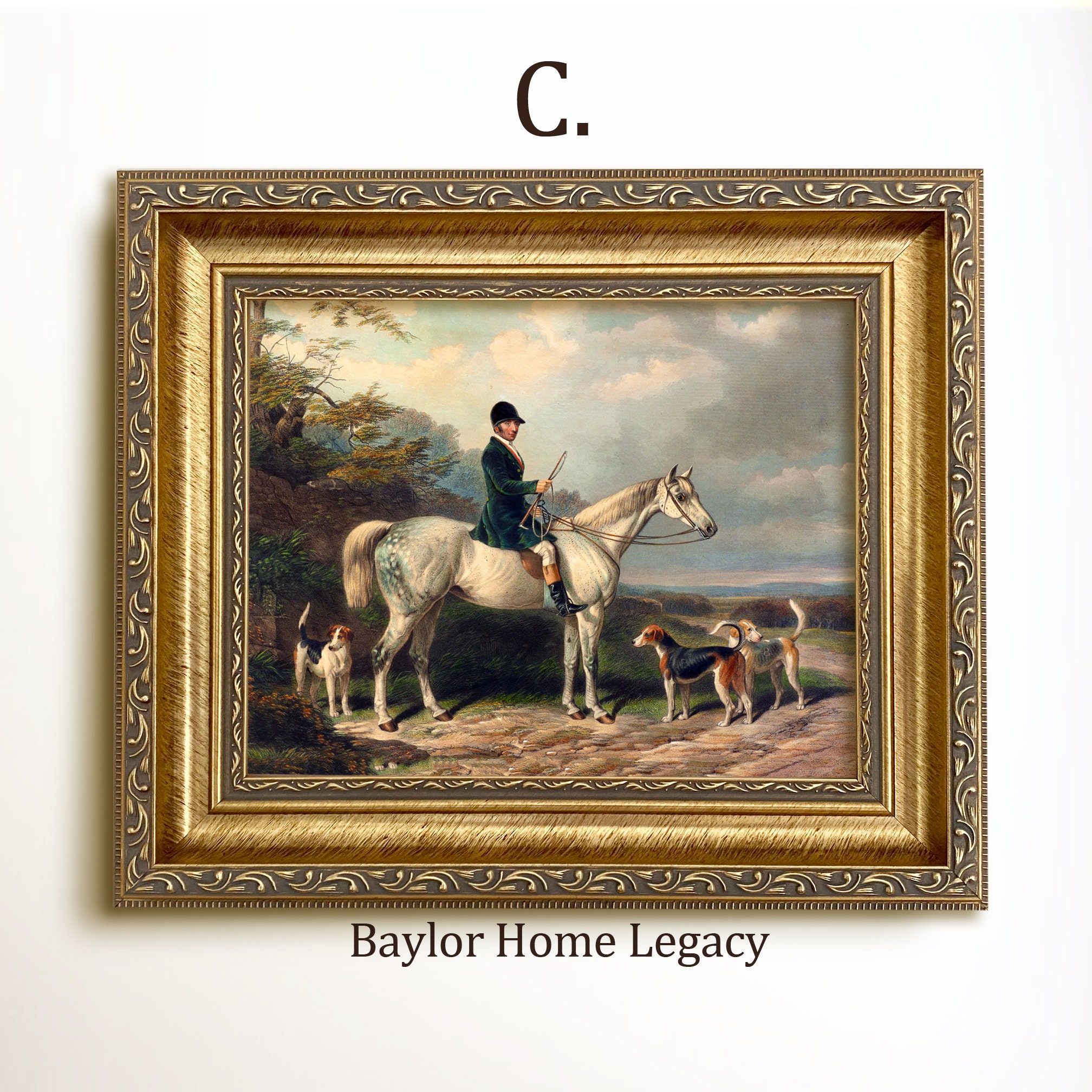 Framed Fox Hunter and Hounds Canvas Print, Horse and Foxhounds Wall Art ...