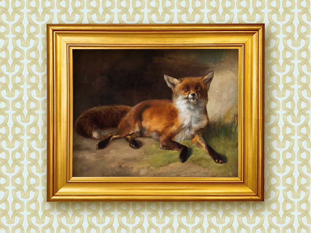 Framed Red Fox Oil Painting Print on Canvas, Vintage Art of Red Fox and ...