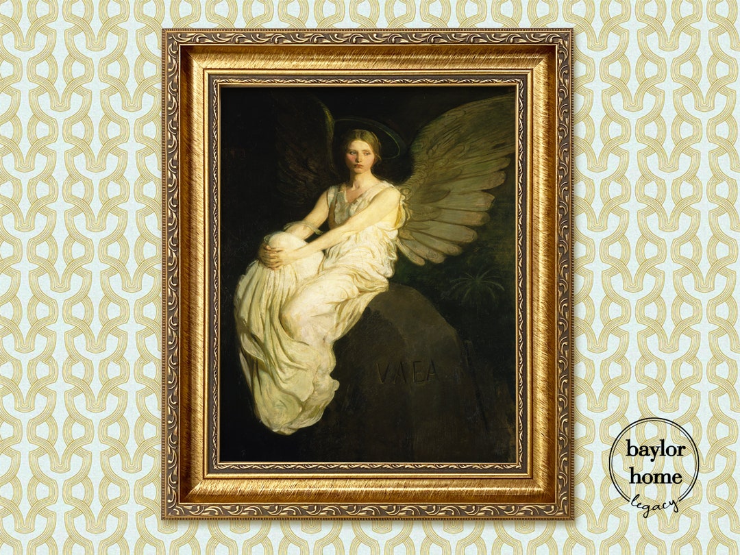 Framed Angel Oil Painting Print on Canvas, Framed Vintage Angel Picture ...