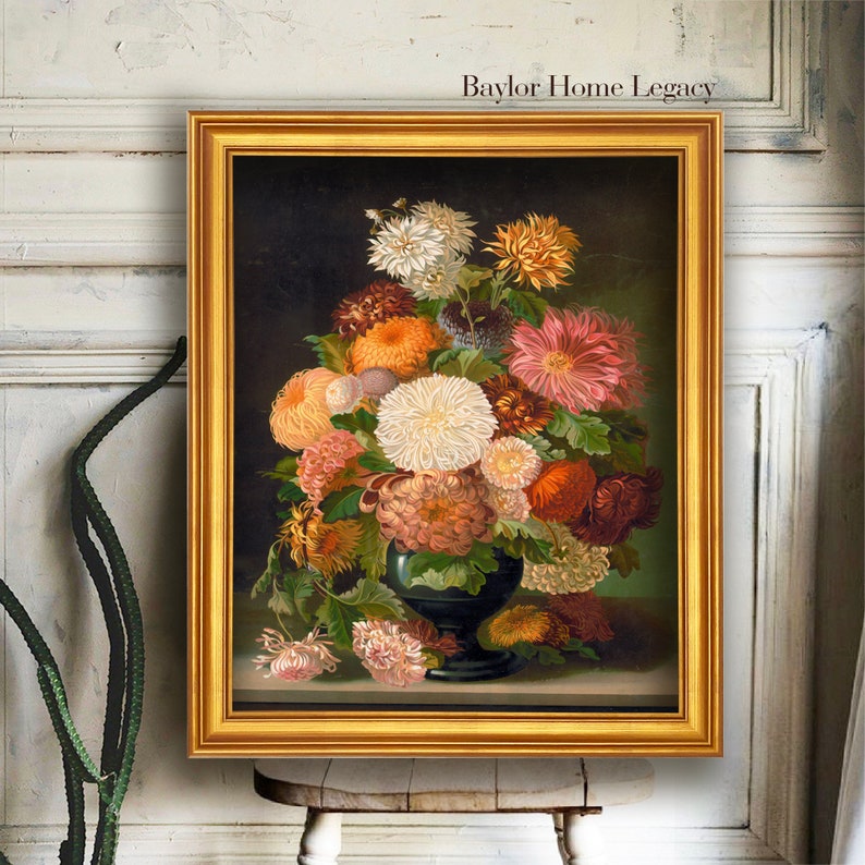 Framed Still Life of Chrysanthemums Oil Painting Canvas Print, Framed ...