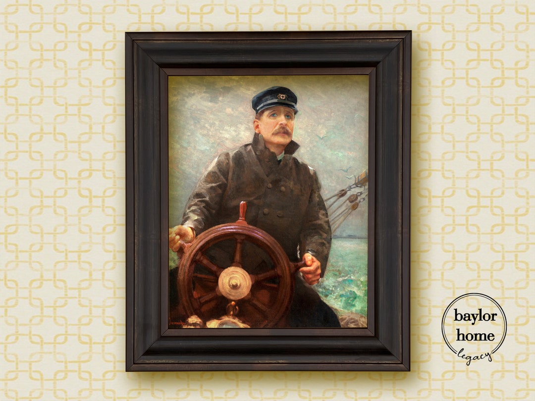 Framed Sea Captain at the Wheel Oil Painting Print on Canvas - Etsy