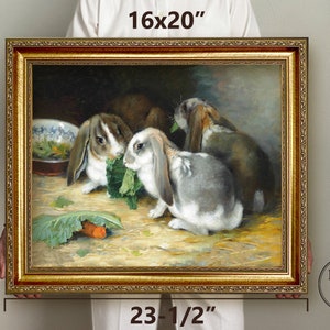 Framed Rabbits Oil Painting on Canvas Oil Painting Print on - Etsy