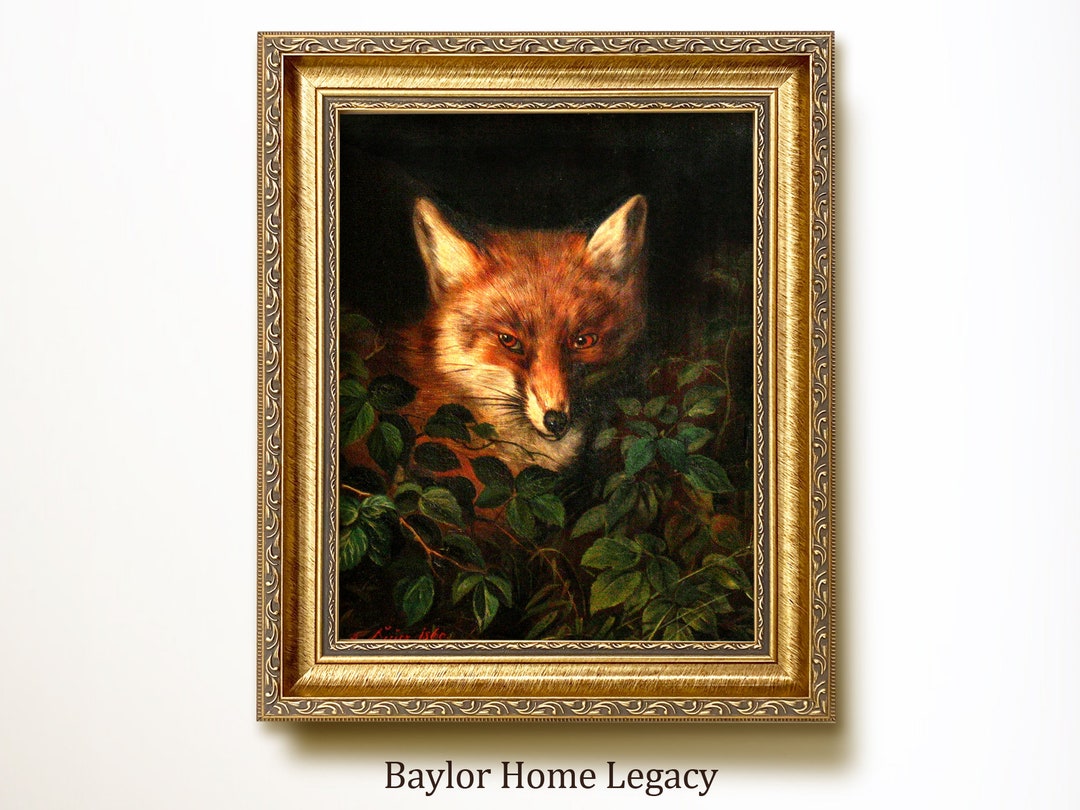 Framed Red Fox Oil Painting Canvas Print, Vintage Rustic Country Fox ...