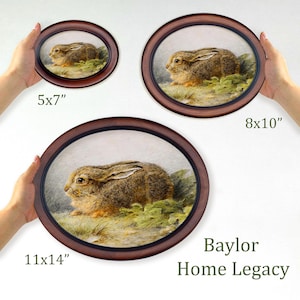 Framed Oval Rabbit Canvas Art Print of Antique Oil Painting, Bunny ...