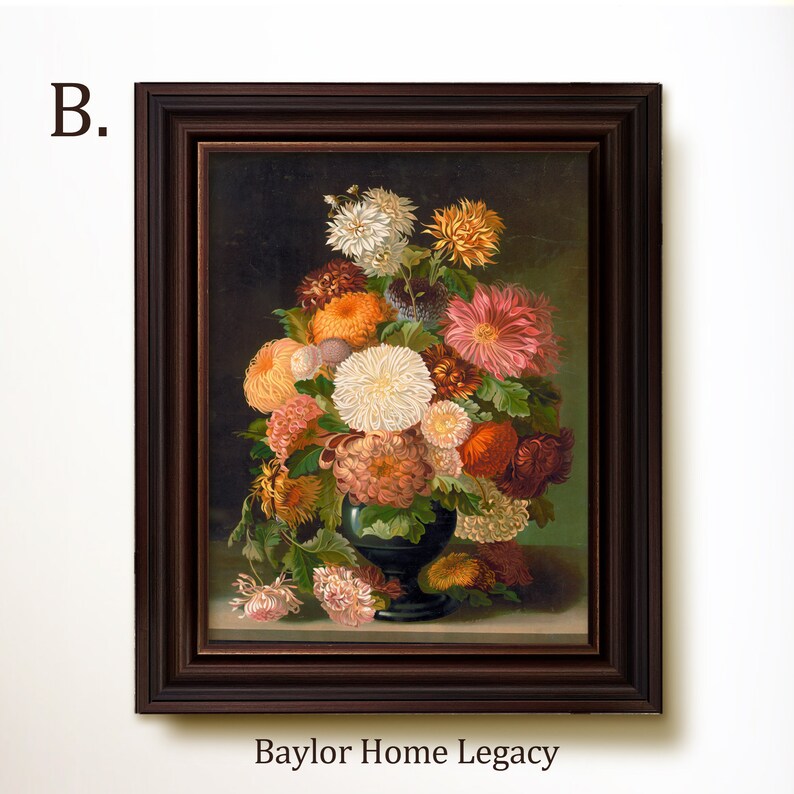 Framed Still Life of Chrysanthemums Oil Painting Canvas Print, Framed ...