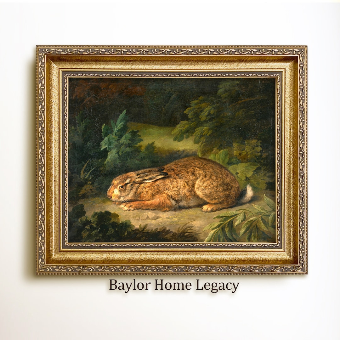 Framed Rabbit Oil Painting Print on Canvas, Framed Vintage Rabbit and ...