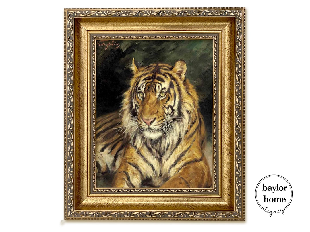 Framed Tiger Painting, Tiger Oil Painting Print on Canvas, Vintage ...