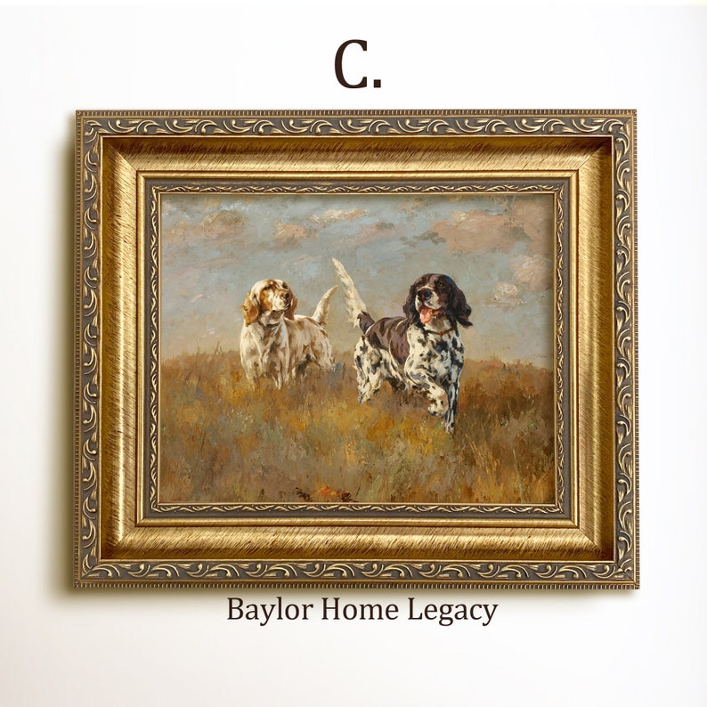 Framed Pair of English Setters Oil Painting Print on Canvas, Vintage ...