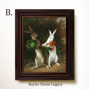 Framed Rabbits Oil Painting Print on Canvas, Framed Walking Rabbits ...