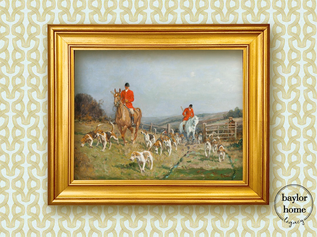 Framed Fox Hunting Scene, Fox Hunters Oil Painting Print on Canvas ...