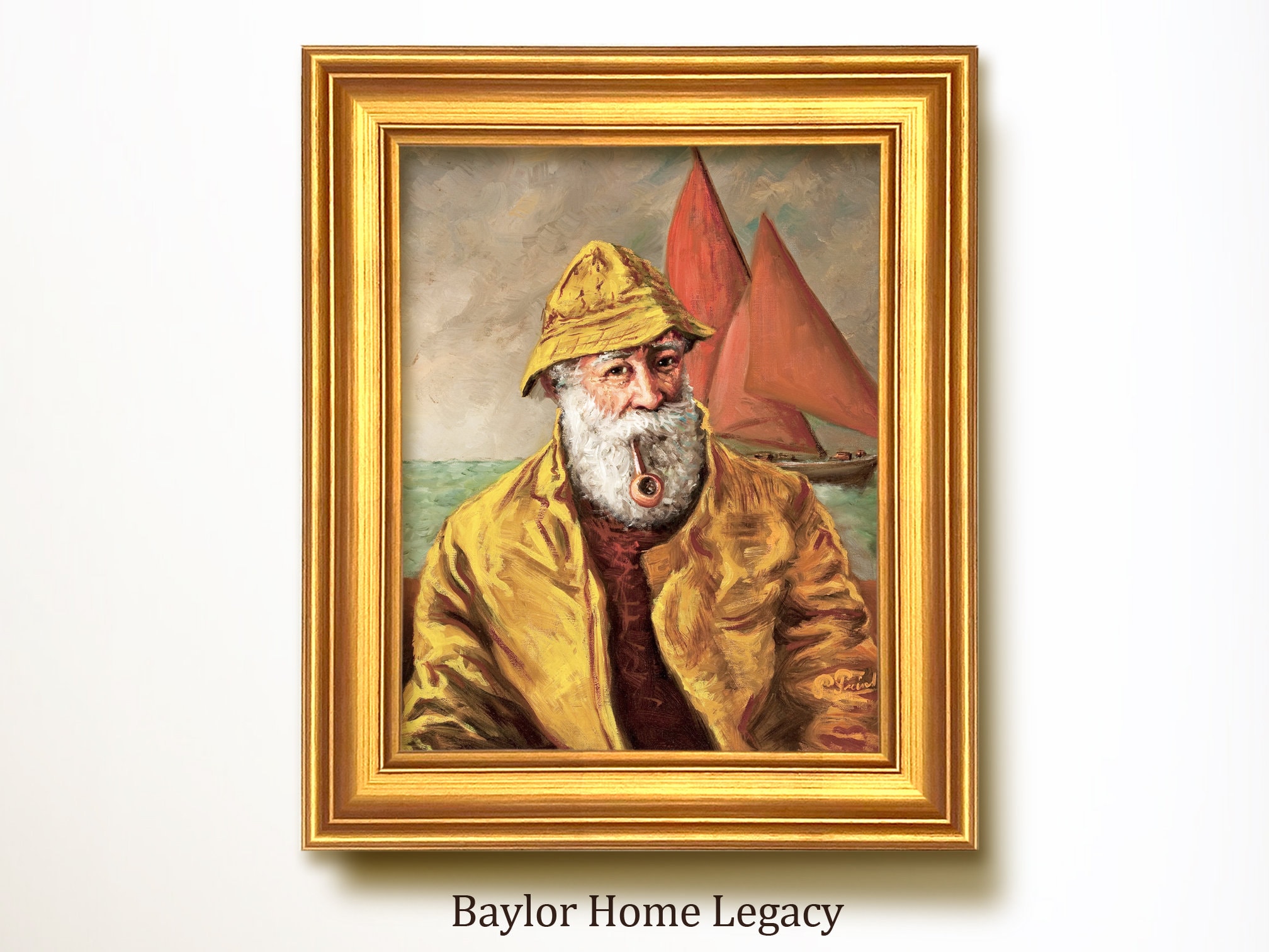 Framed Portrait of Sea Captain Oil Painting Print on Canvas, Vintage ...