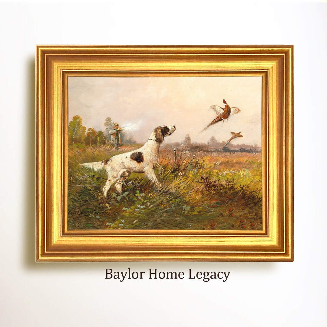 Framed Pointer Flushing Pheasants Oil Painting Canvas Print, Vintage ...