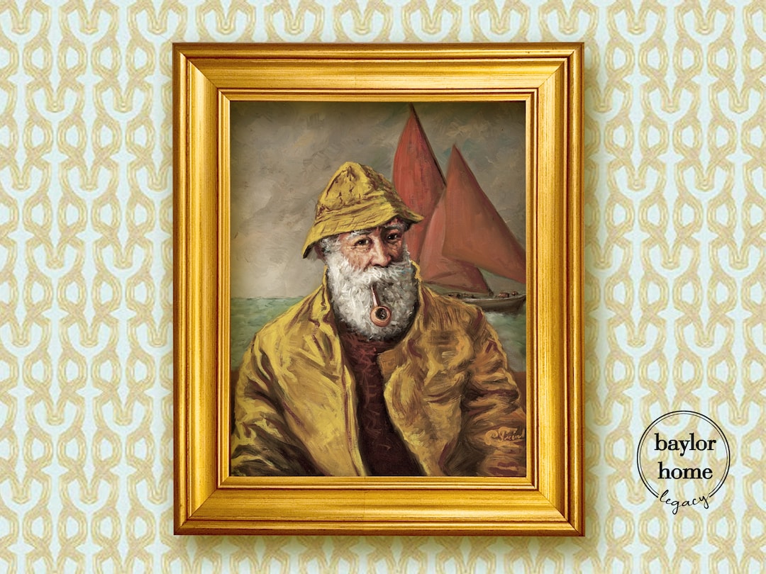 Framed Portrait of Sea Captain With Sail Boat, Old Salt Oil Painting ...