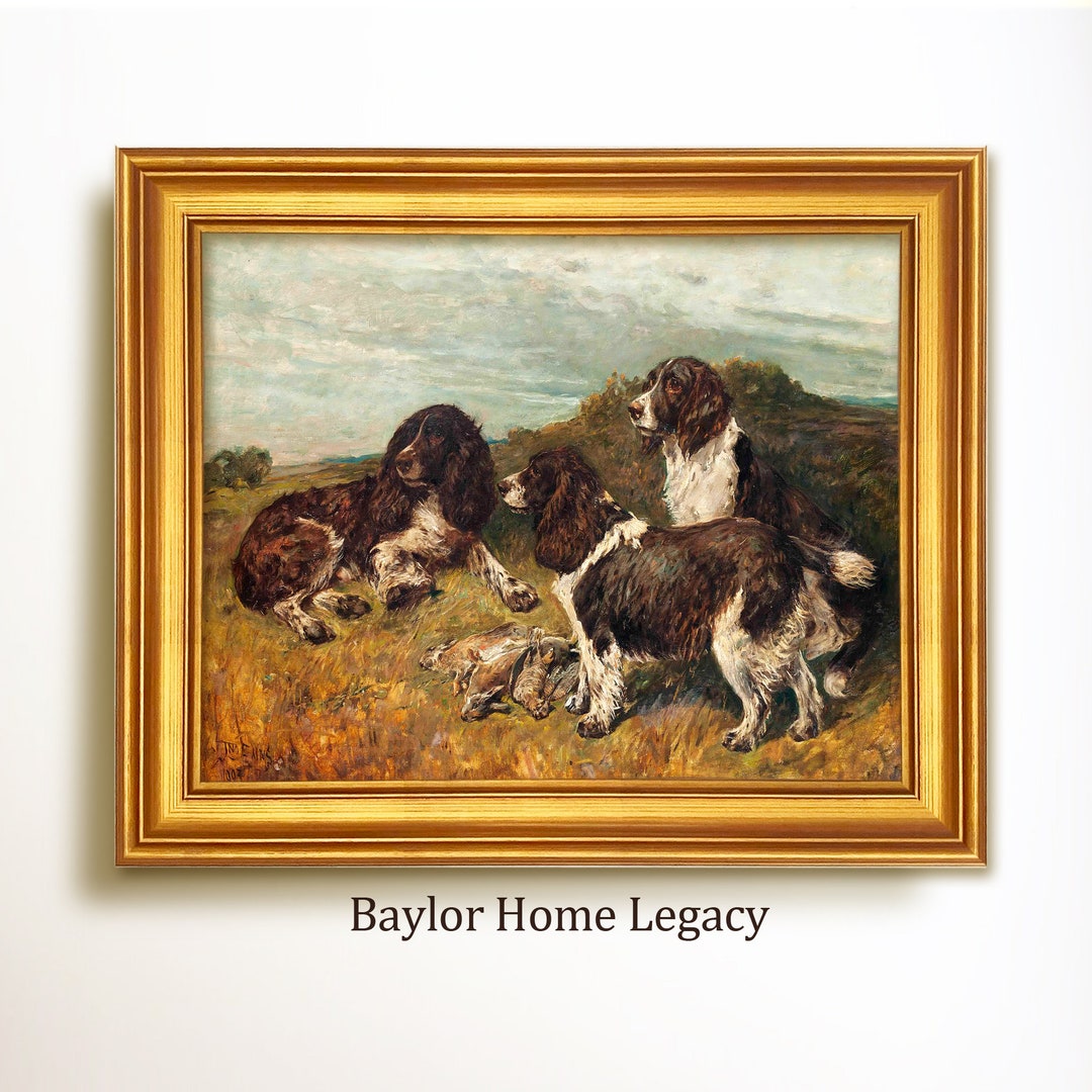 Framed Springer Spaniel Oil Painting Print on Canvas, English Springer ...