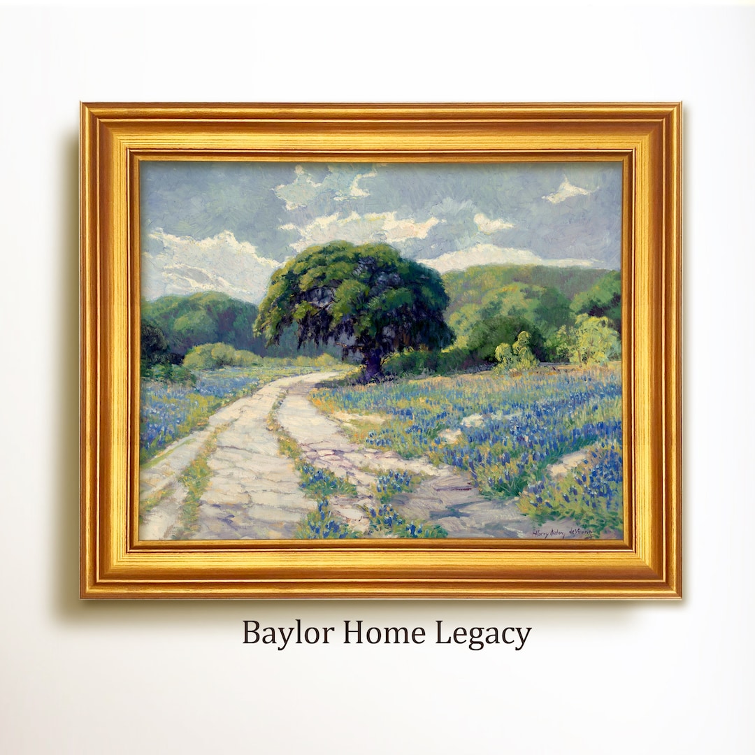 Framed Texas Bluebonnet Oil Painting Print on Canvas, Vintage Dirt Road ...