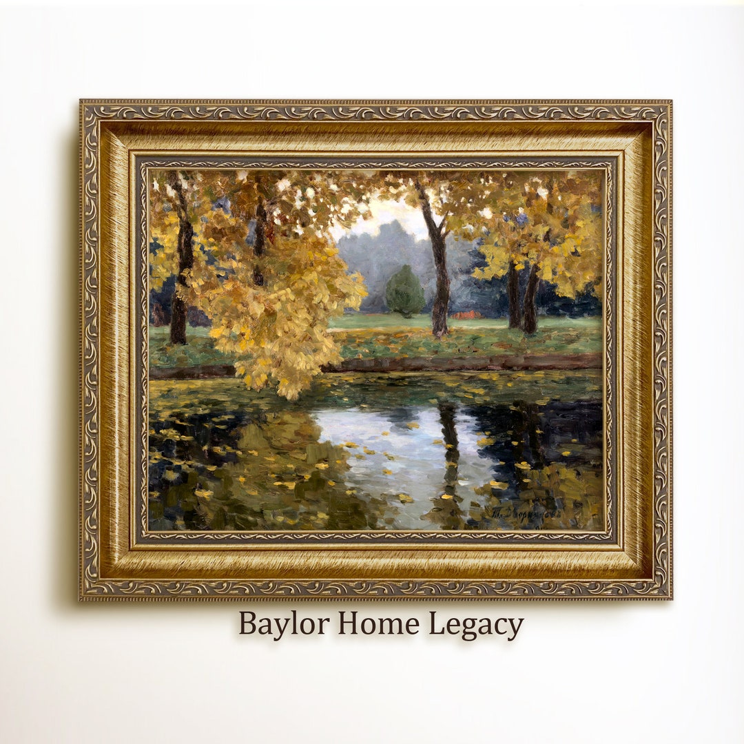 Framed Country Landscape With Fall Foliage and Stream Oil Painting ...