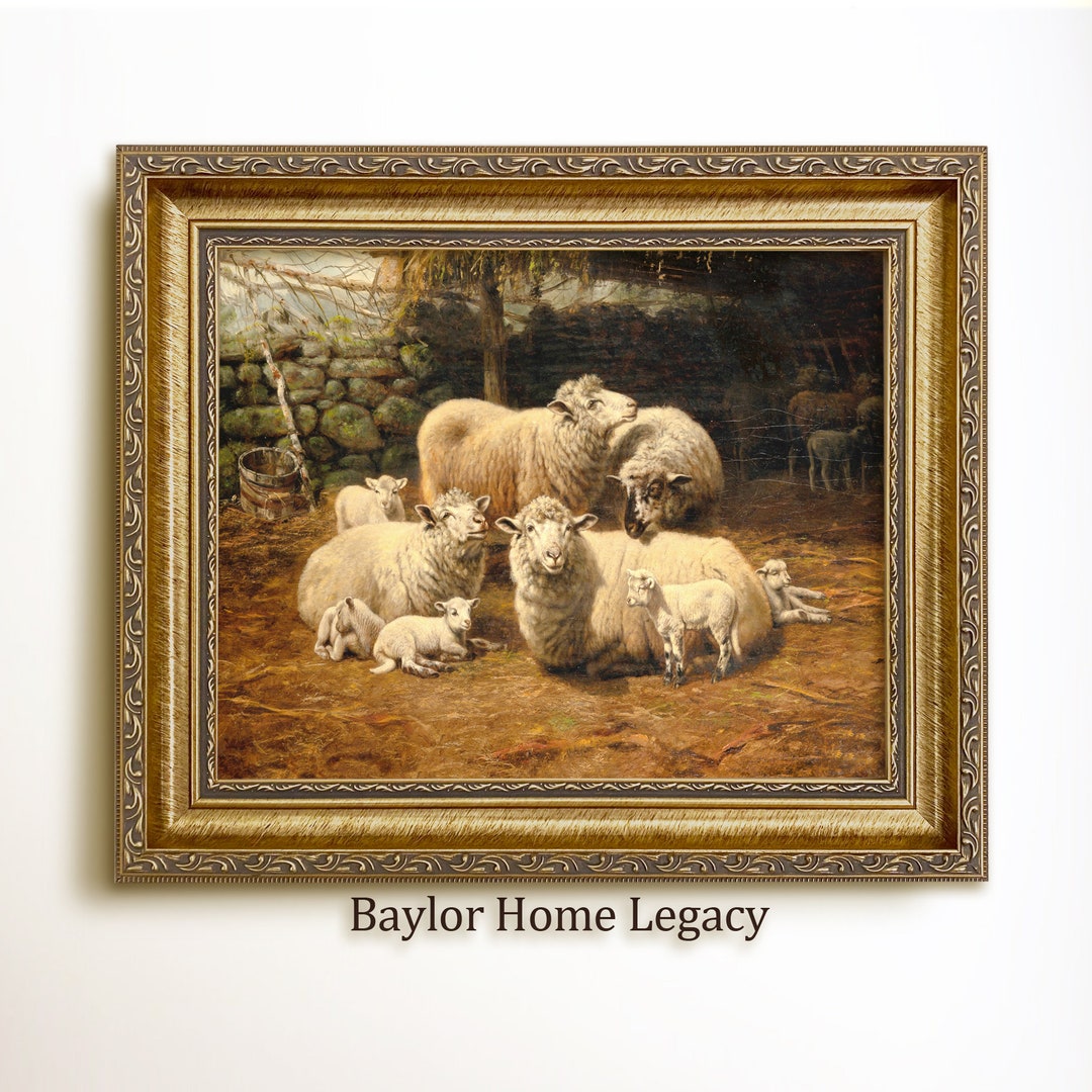 Framed Sheep Oil Painting Print on Canvas, Framed Antique Sheep Giclee ...