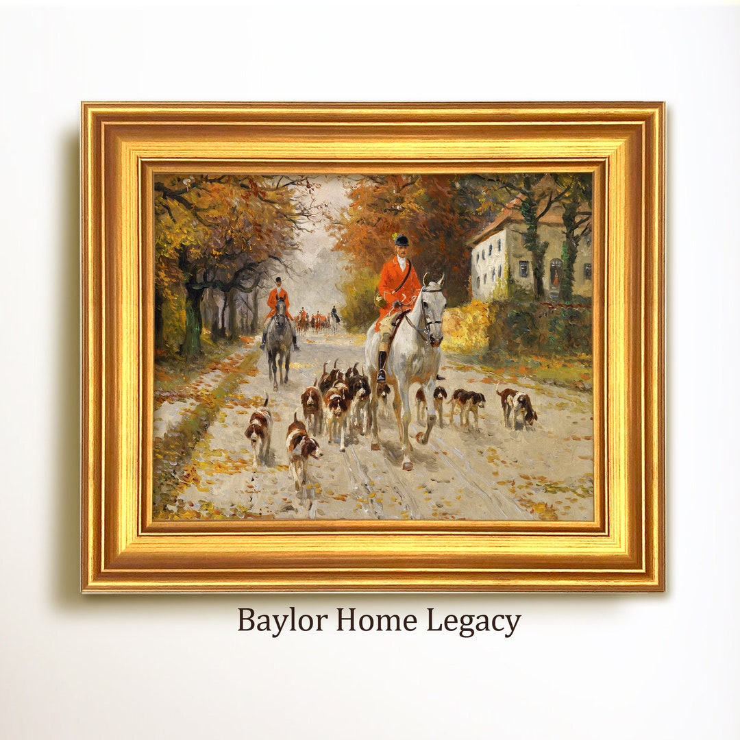 Framed Fox Hunt Scene Oil Painting Canvas Print, Classic Equestrian Fox ...