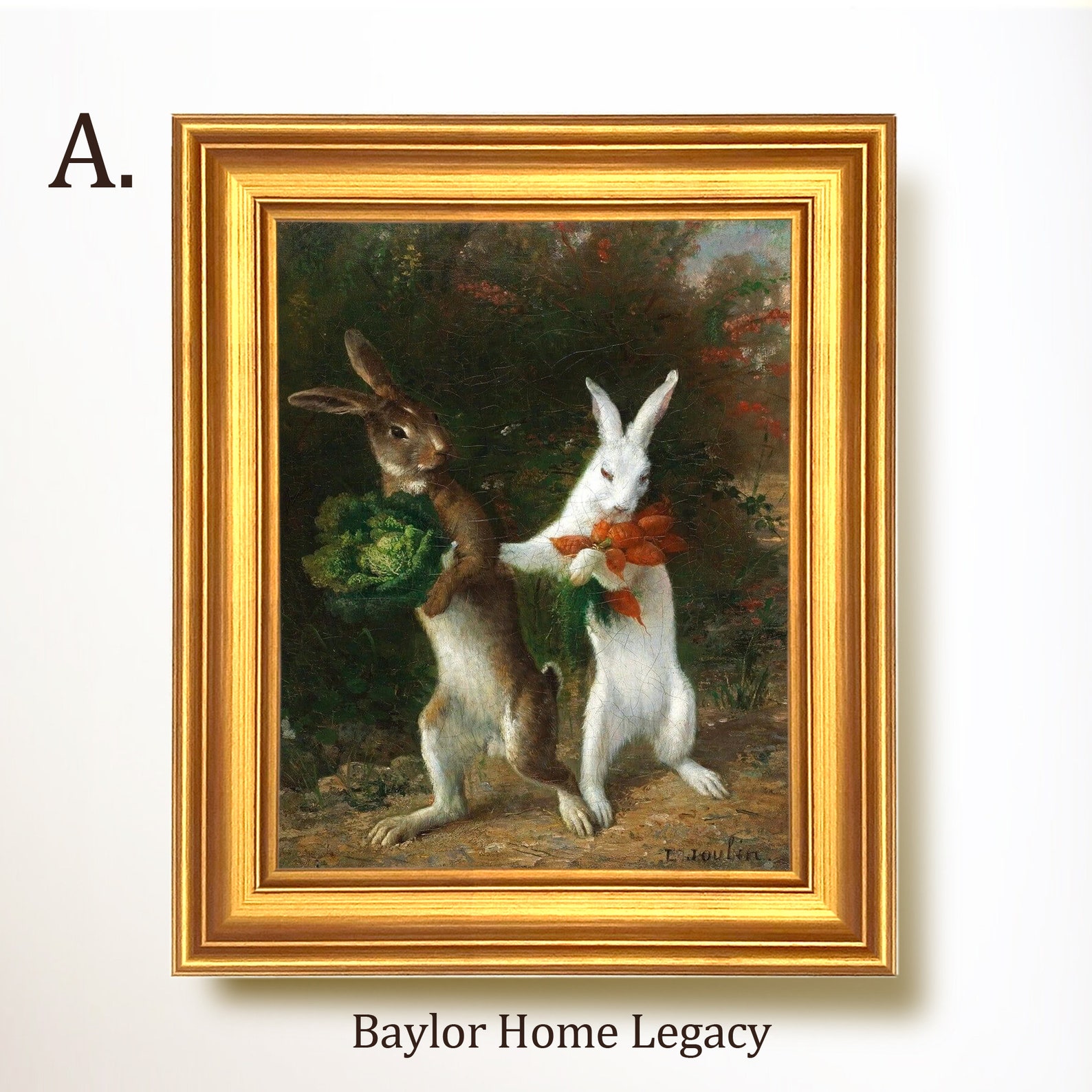 Framed Rabbits Oil Painting Print on Canvas, Framed Walking Rabbits ...