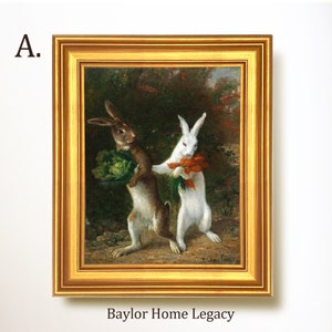 Framed Rabbits Oil Painting Print on Canvas, Framed Walking Rabbits ...