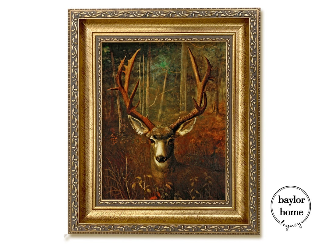 Framed Deer Painting, Deer Oil Painting Print on Canvas in Gold Frame ...