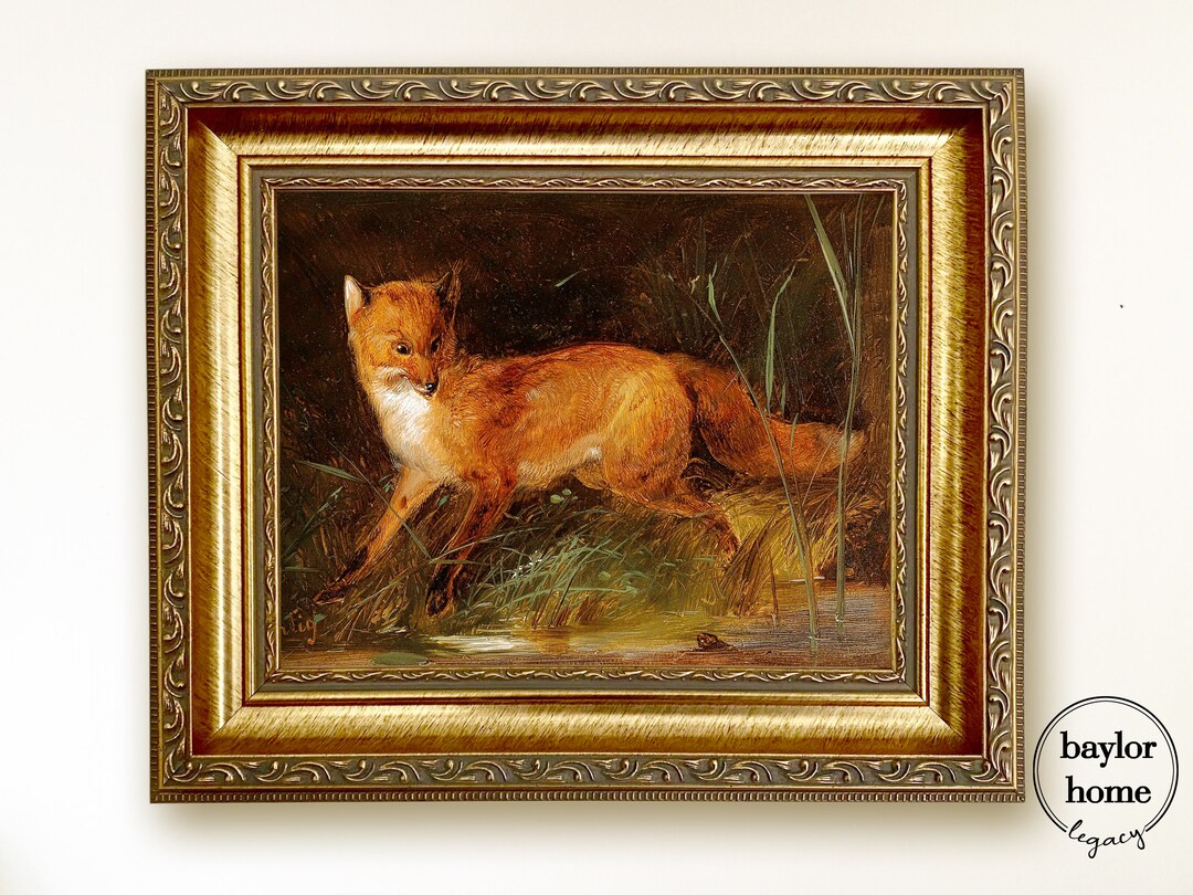 Framed Red Fox Painting, Fox Oil Painting Print on Canvas, Red Fox Art ...